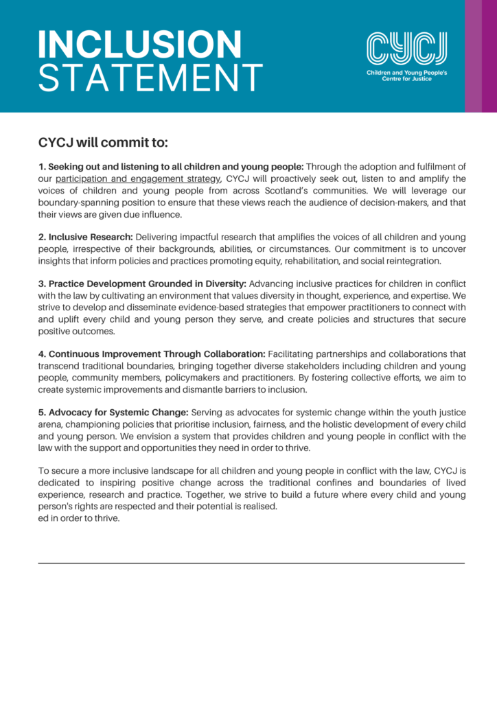 Inclusion Statement - Children and Young People's Centre for Justice